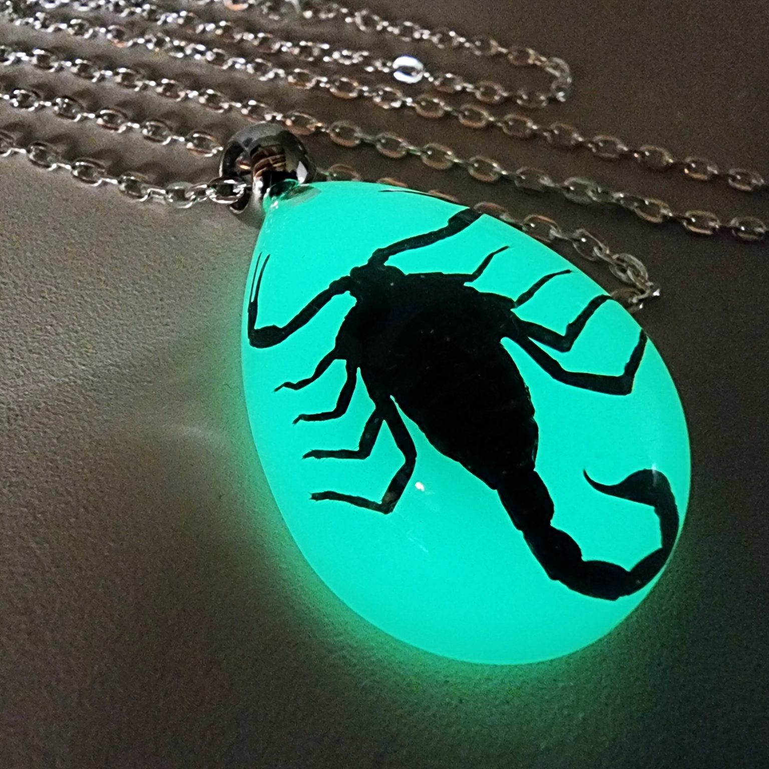 Glow Black Scorpion Necklace, Real Insect Jewelry, Heterometrus ...