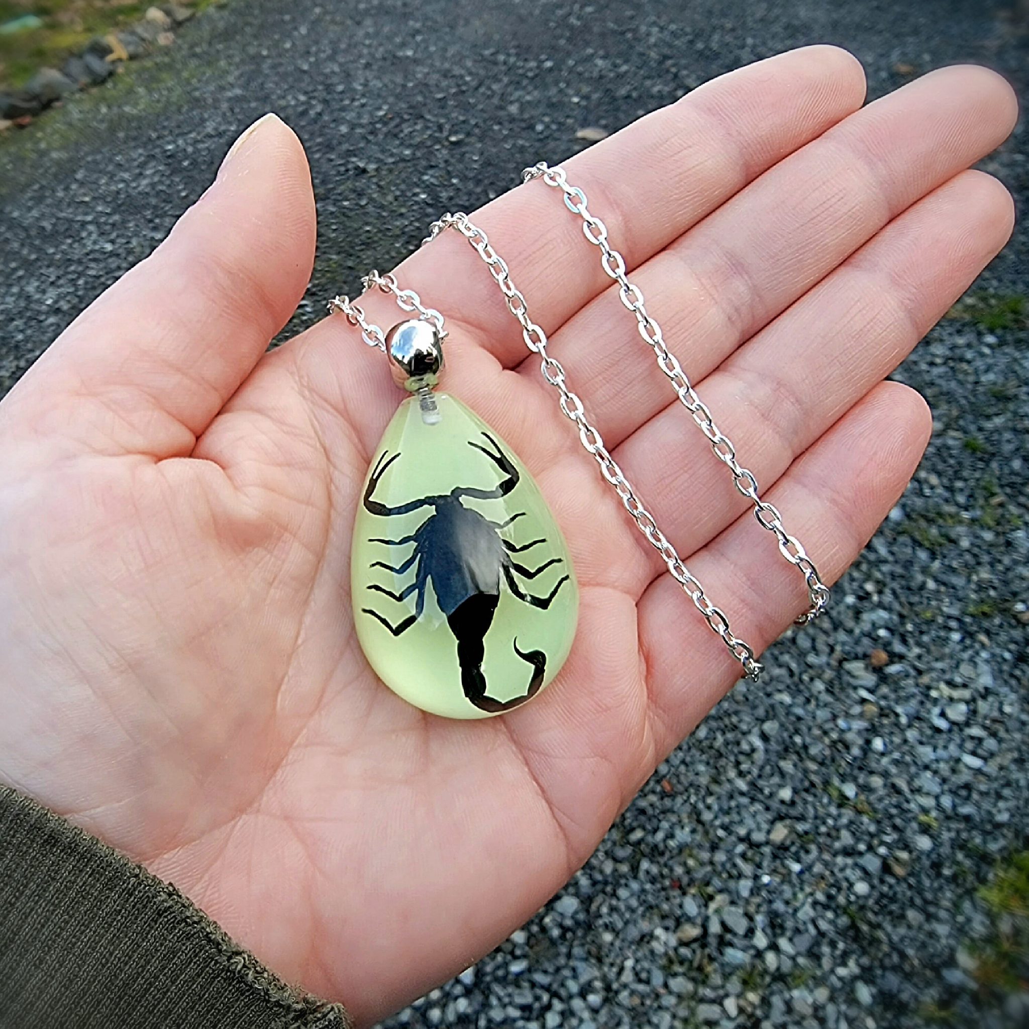 Glow Black Scorpion Necklace, Real Insect Jewelry, Heterometrus ...
