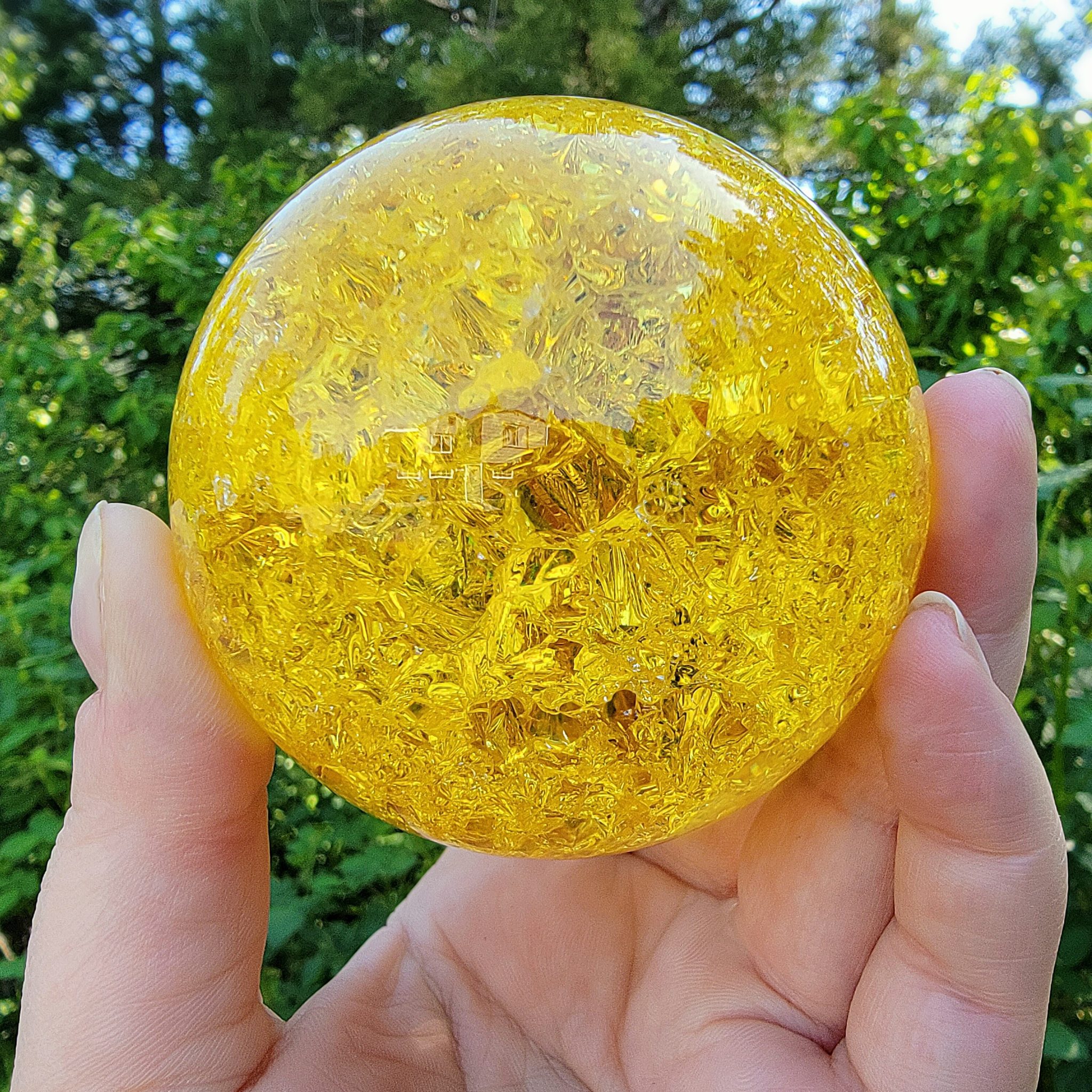 80mm, Citrine Crystal Ball, Yellow Crackle Glass Ball, 3.15 Inch ...