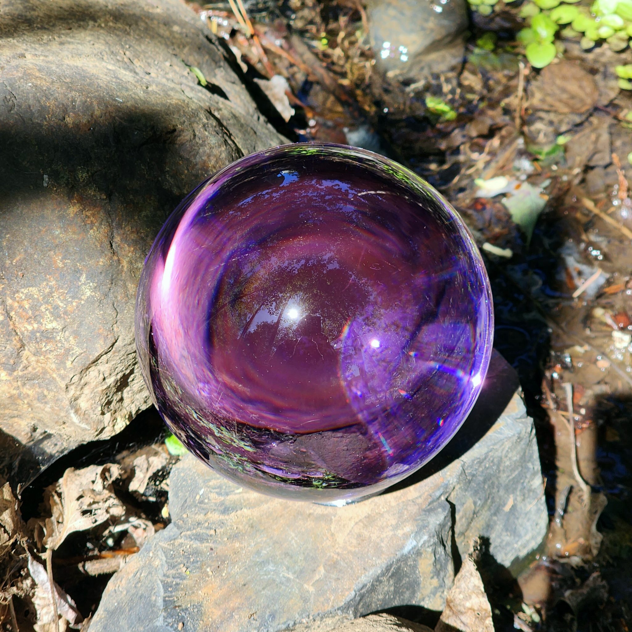 110mm, Large Purple Crystal Ball, 4.3 Inch - Insects In Resin