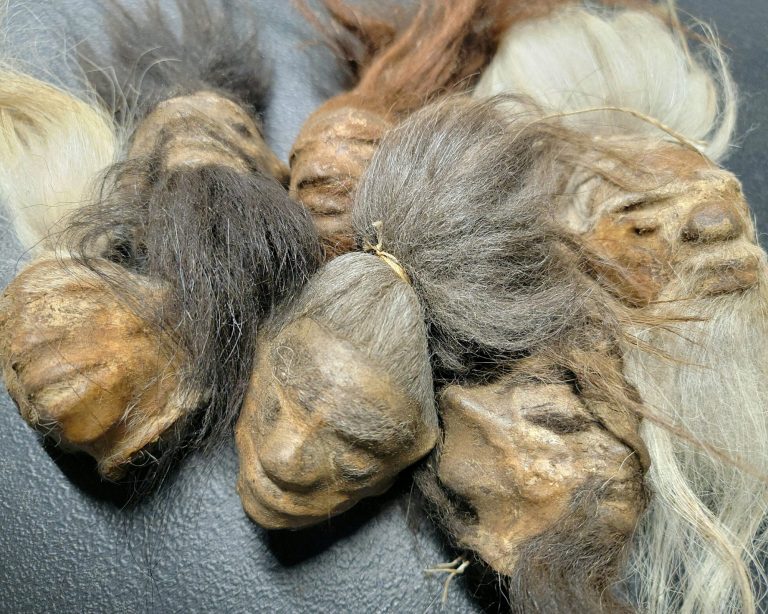 Miniature Shrunken Head, Real Leather and Hair, 3 Inch - Insects In Resin